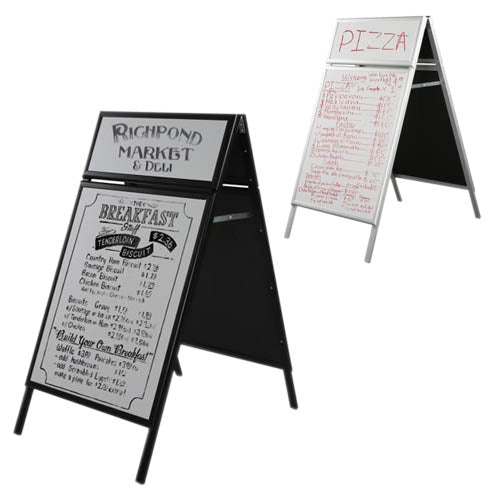 A-Board Dry Erase Whiteboard with Header Sidewalk Sign Holders in Black ...