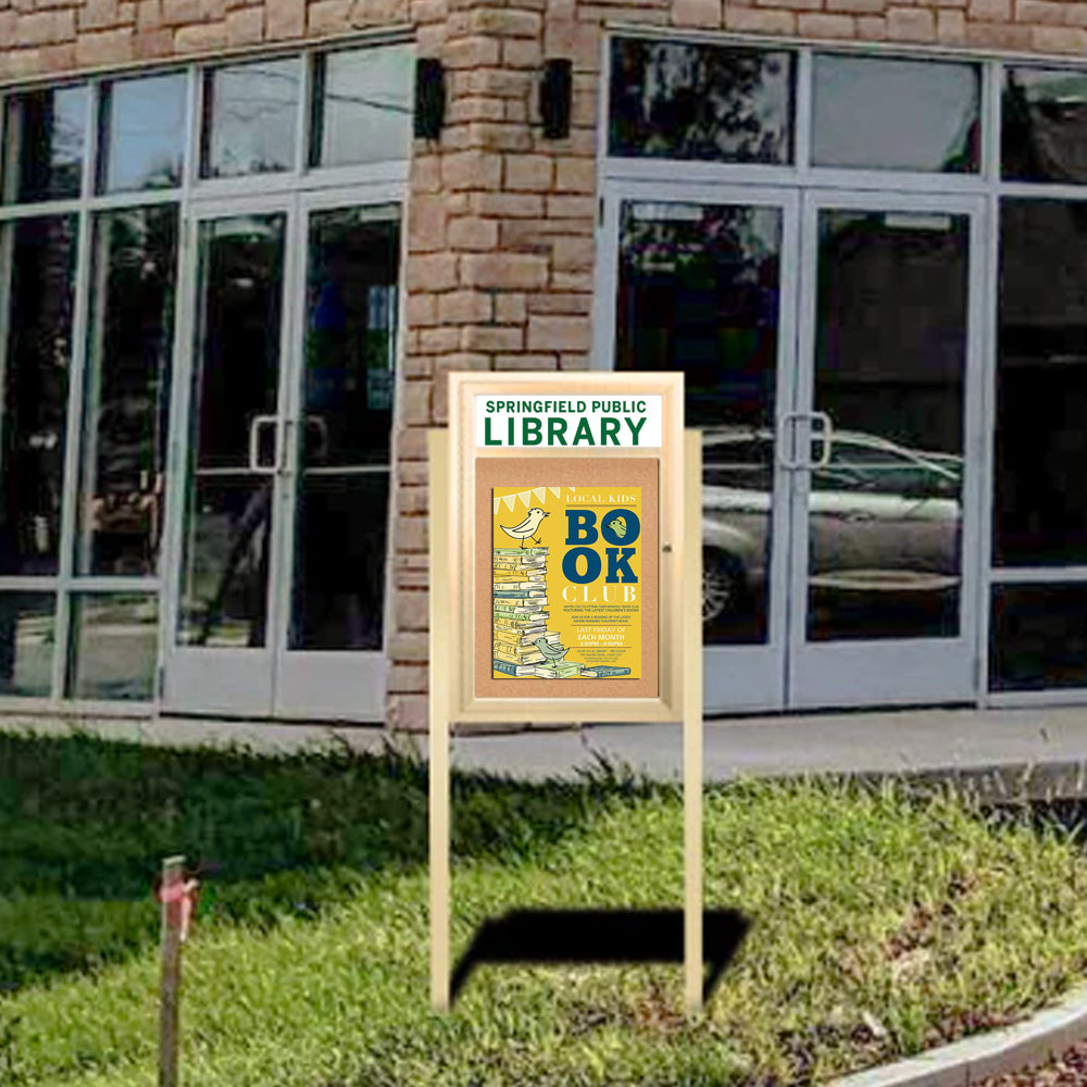 Standing 18x24 Outdoor Bulletin Board LED Lighted + Header + Posts ...