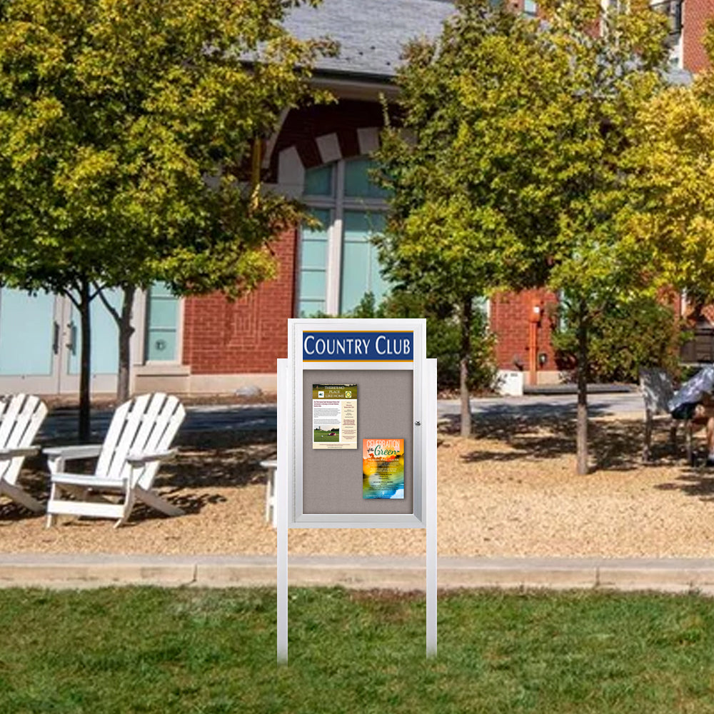Standing 19x24 LED Lighted Outdoor Bulletin Board + Posts + Header ...