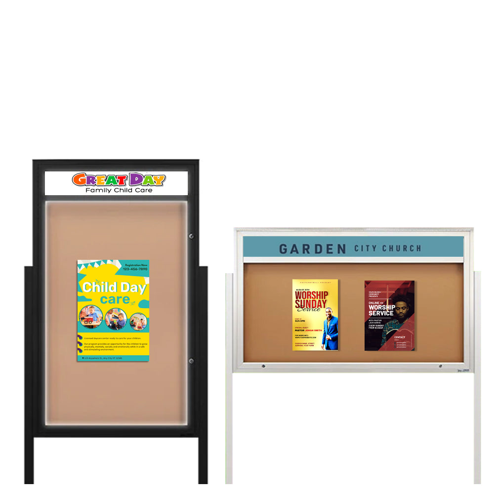 Standing Extreme WeatherPlus Poster Cases + Header + Lights – FloorStands