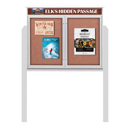 45x36 Outdoor Message Center Cork Board with Header and Posts | 2 Doors ...