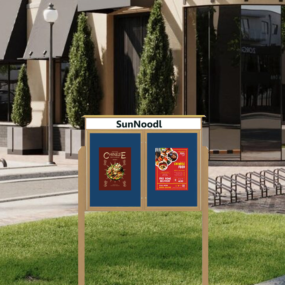 Two Door 48x36 Outdoor Message Center Cork Board on 2 Posts + Header ...