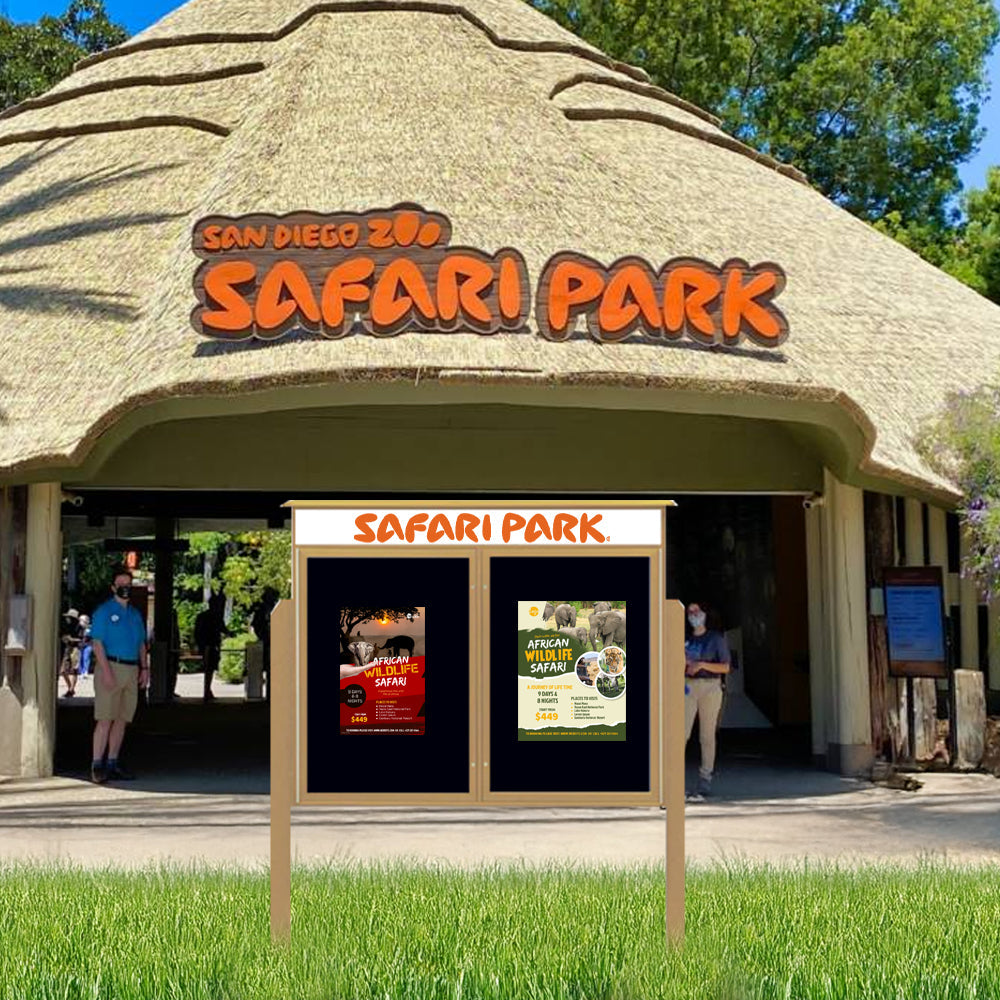 48x48 Outdoor Message Center Cork Board with Header and Posts | 2 Doors ...