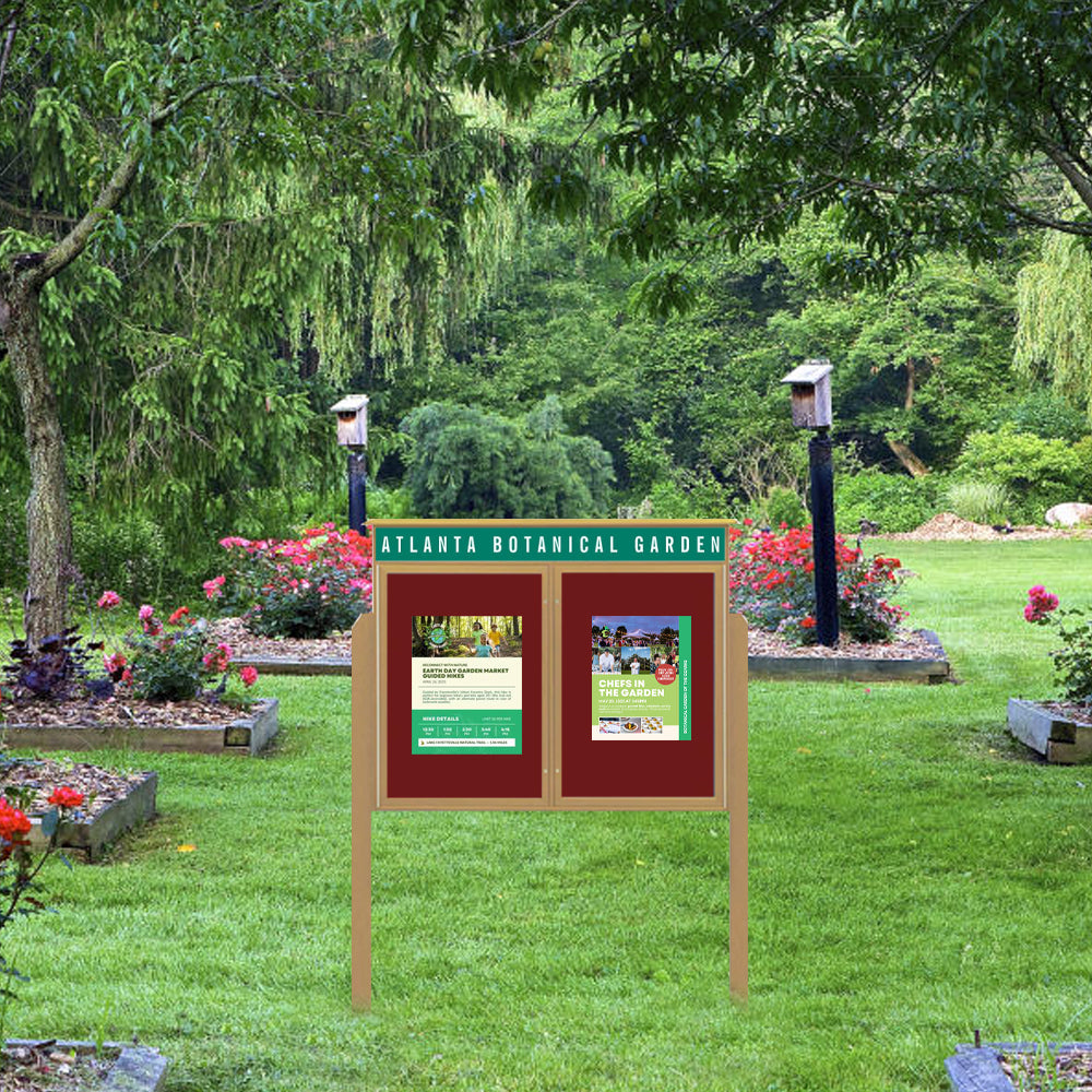 60x24 Outdoor Message Center Cork Board with Header and Posts | 2 Doors ...