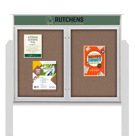 60x36 Outdoor Message Center Cork Board with Header and Posts | 2 Doors ...