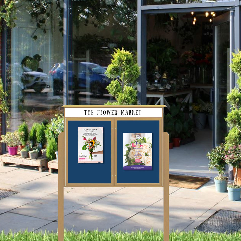 60x36 Outdoor Message Center Cork Board with Header and Posts | 2 Doors ...