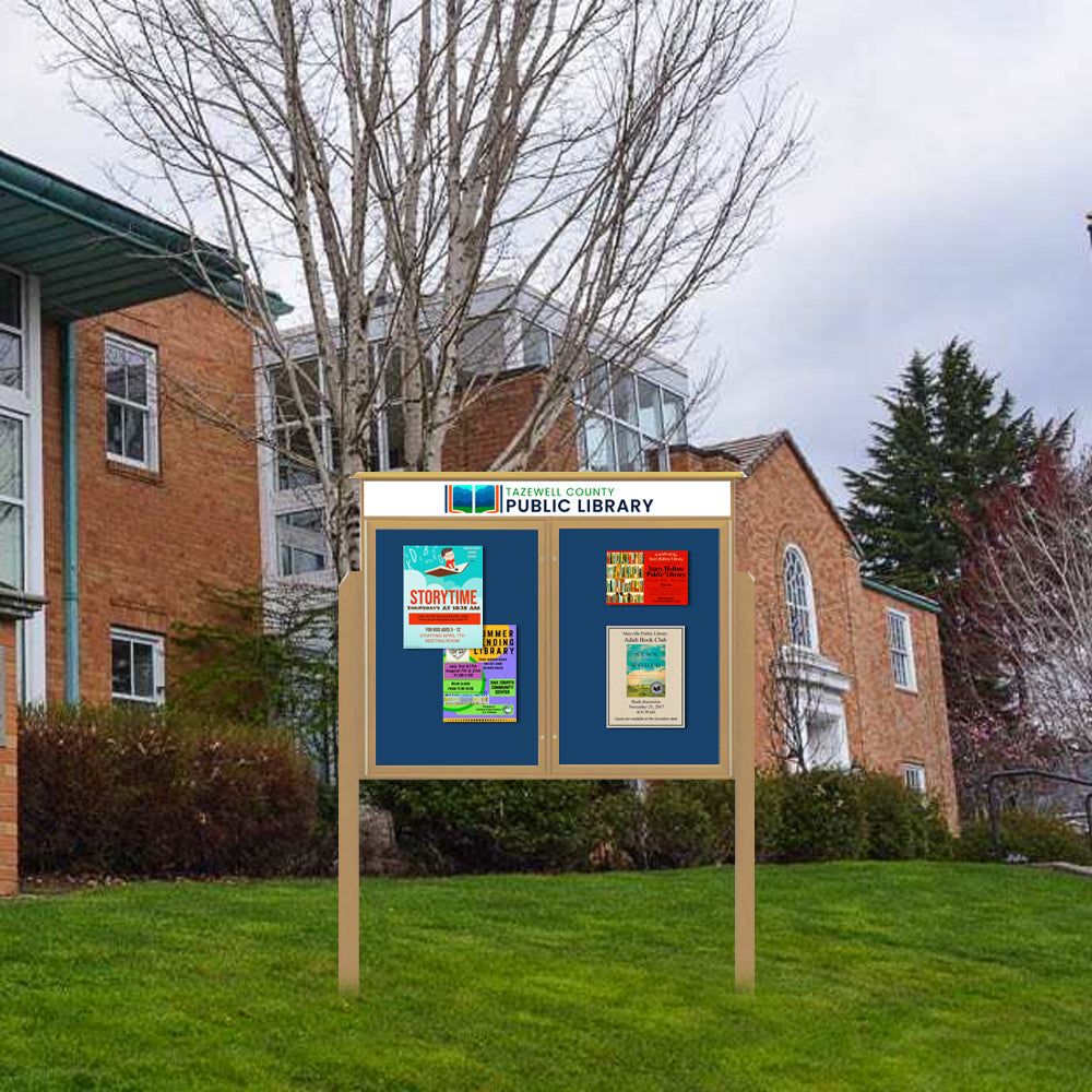 Two Door 60x40 Outdoor Message Center Cork Board on 2 Posts + Header ...