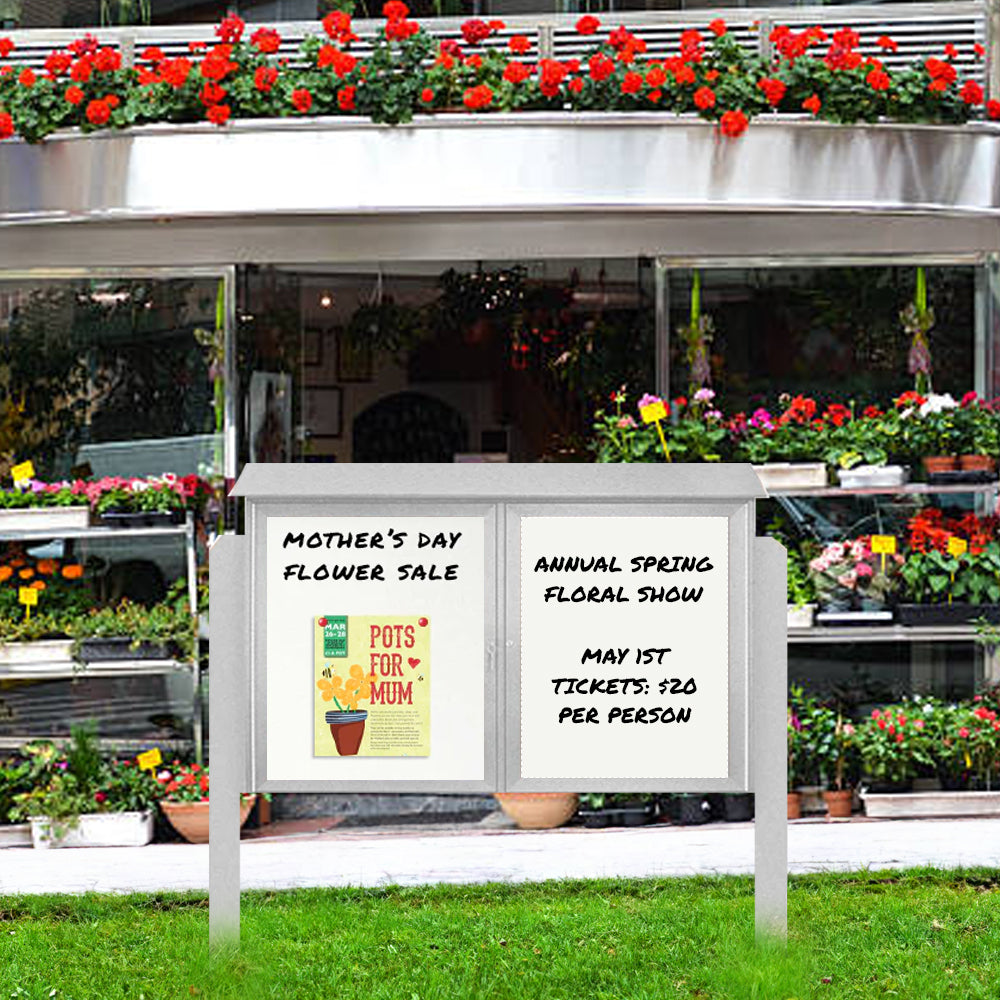 48x36 Standing Double Door Outdoor Magnetic White Dry Erase Board ...
