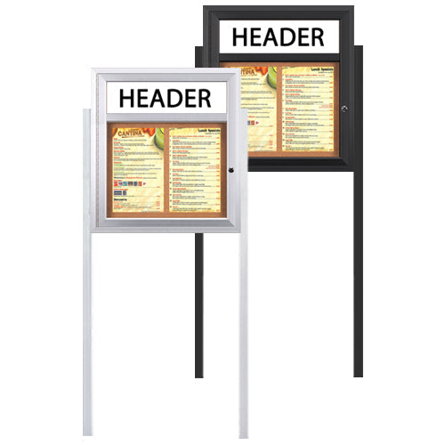 Outdoor Menu Case Displays + Posts + Header + LED Light + 8.5x14 Menus ...