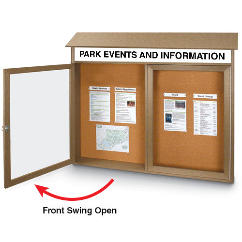 60x30 Outdoor Message Center Cork Board with Header and Posts | 2 Doors ...