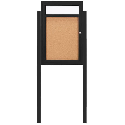 Standing 27x40 Lighted Outdoor Bulletin Board Enclosed w Header -Posts ...