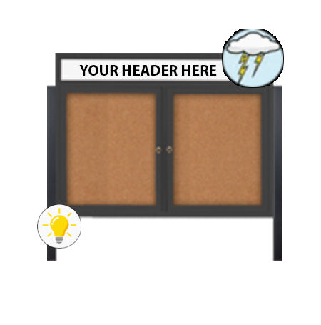 48x36 2 Door Outdoor Bulletin Boards Lighted + Header Free Shipping ...